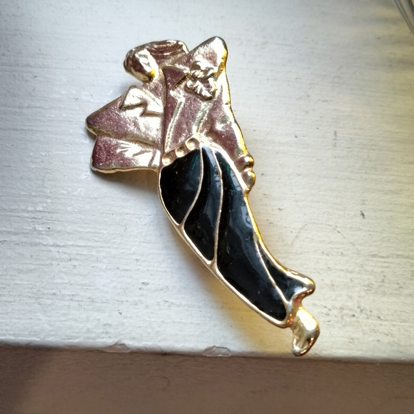 Vintage | Jewelry | Vintage 98s Shoulder Pad Lady Pin Brooch Black And ...